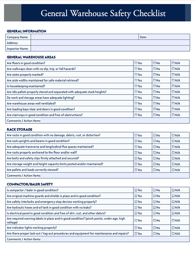Food Sanitation Inspection Checklist